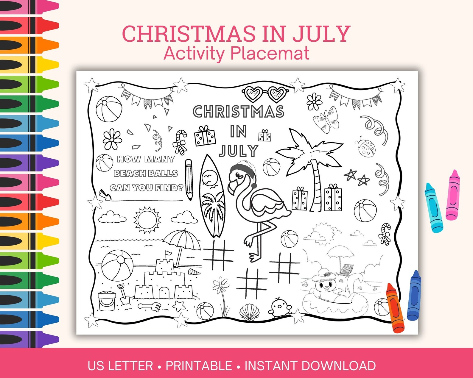Christmas in July Printable Activity Sheet for Kids, Coloring Sheet ...