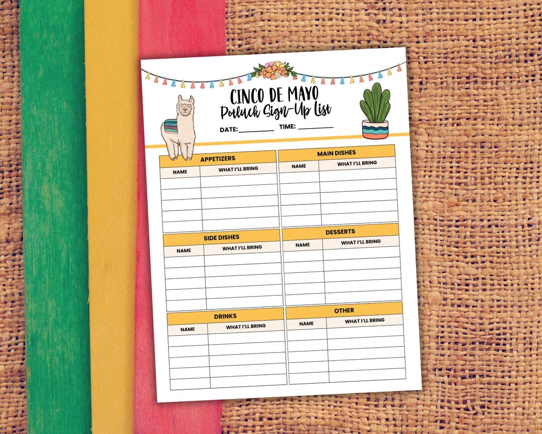 Cinco De Mayo Potluck Sign-up Sheet, Office Party (digital Download) - Etsy