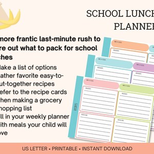 Weekly School Lunch Planner Printable, Meal Planner for Kids, Kids ...