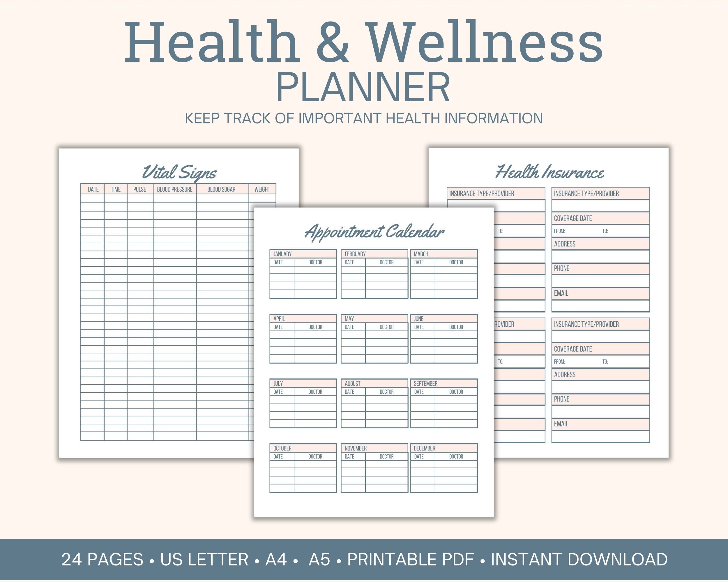 Health and Wellness Planner Printable, Health Care Binder, Medical ...