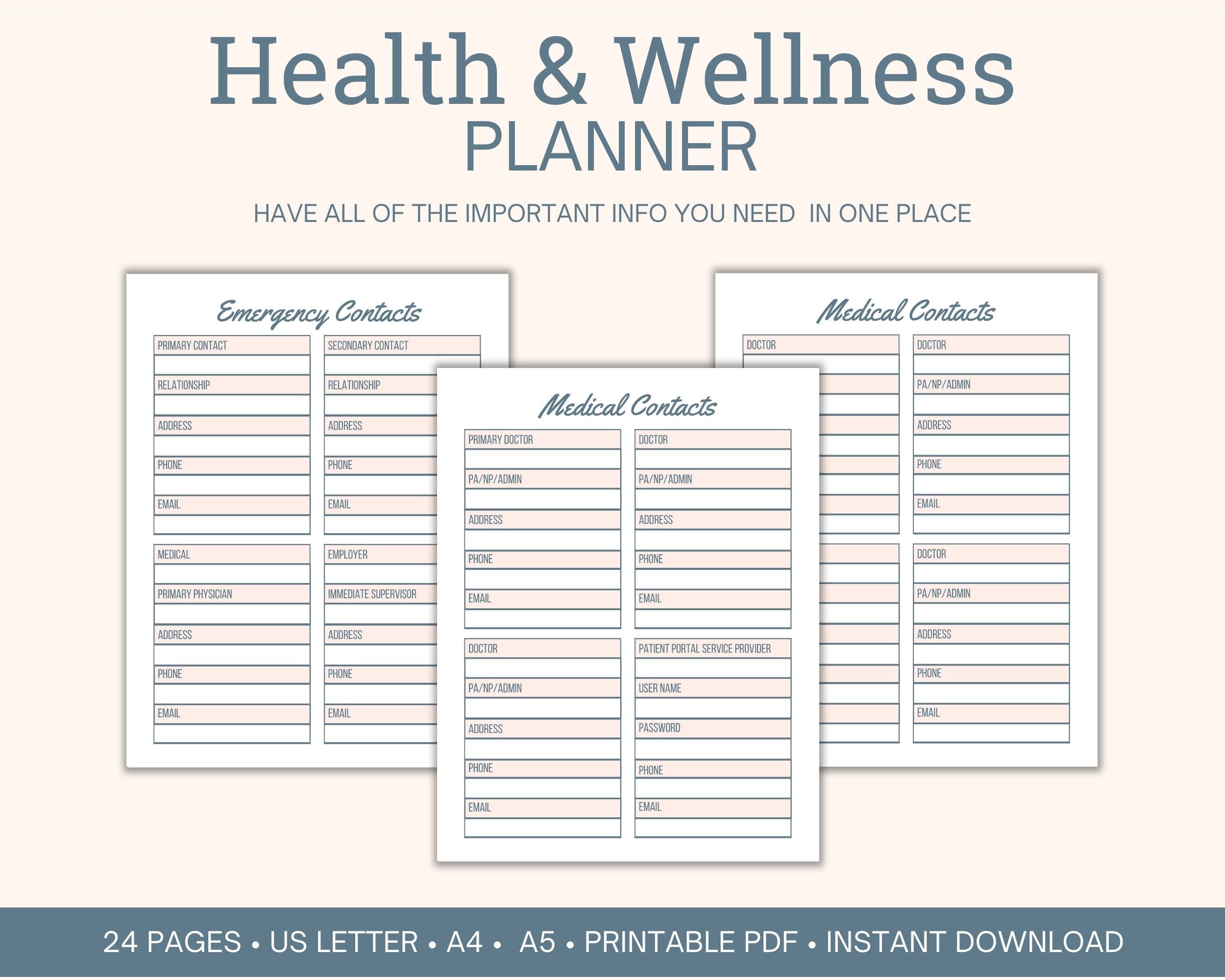 Health and Wellness Planner Printable, Health Care Binder, Medical ...