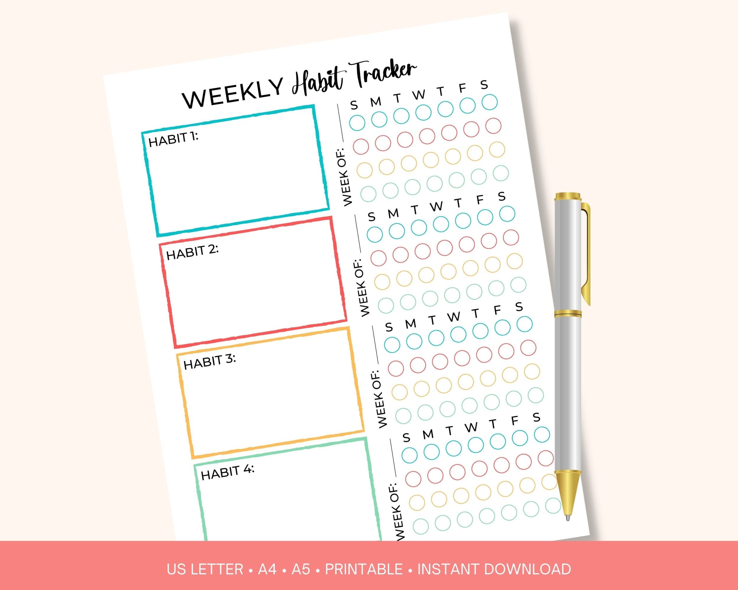 Weekly Habit Tracker Printable, Daily Mood Tracker, Habit Tracker ...
