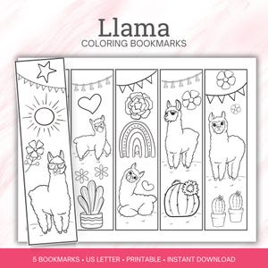 Llama Printable Coloring Bookmarks, Set of 5, Activity for School ...