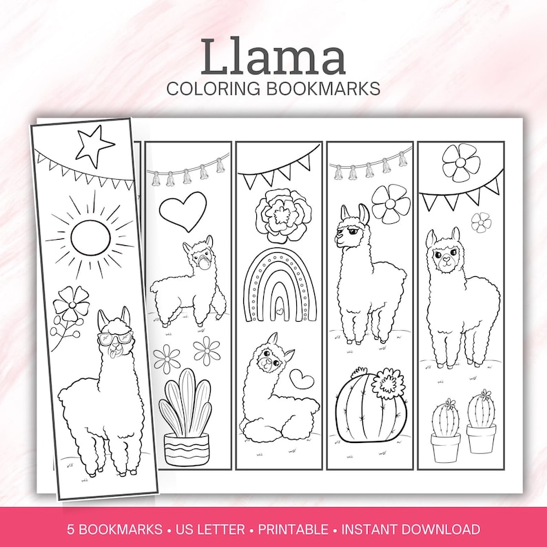 Llama Printable Coloring Bookmarks, Set of 5, Activity for School ...