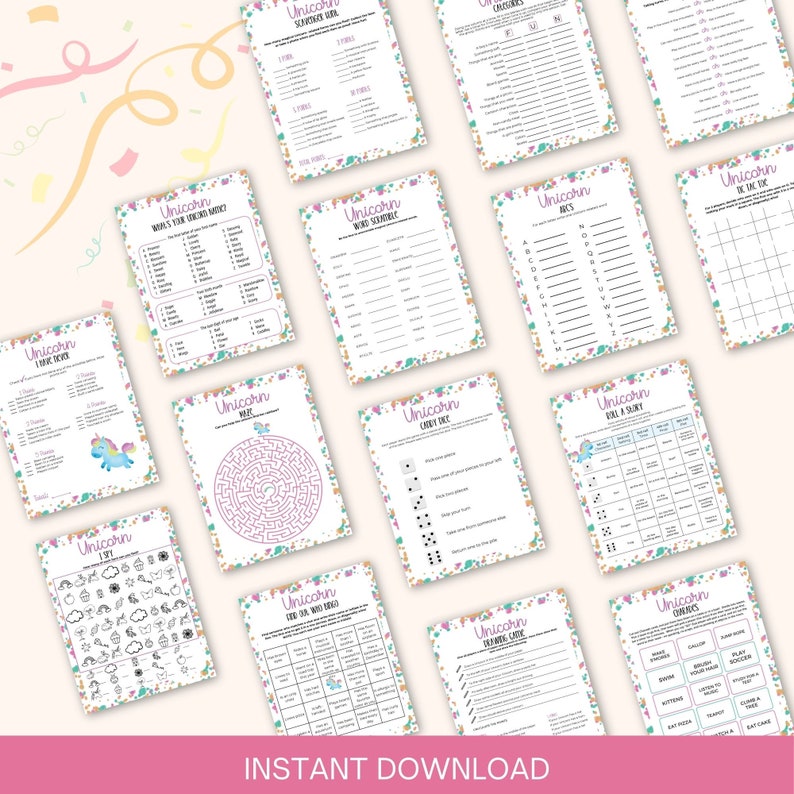 Unicorn Party Games Printable Bundle Unicorn Activities - Etsy
