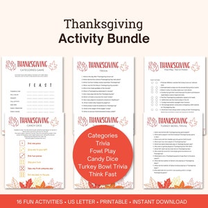Thanksgiving Games, Printable Activity Bundle, Activity for Kids ...