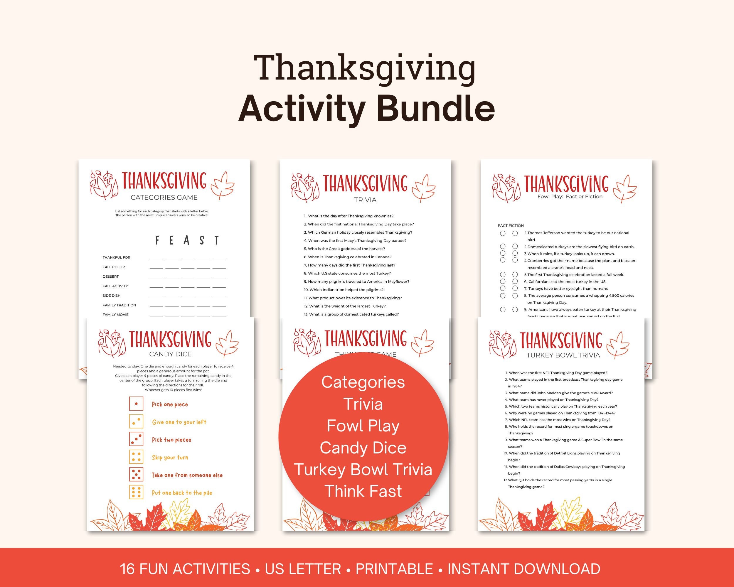 Thanksgiving Games, Printable Activity Bundle, Activity for Kids ...