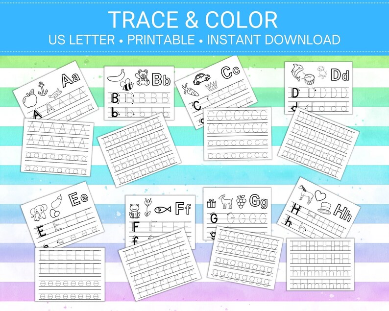 Trace and Color Printable Alphabet Workbook Hand Lettering - Etsy