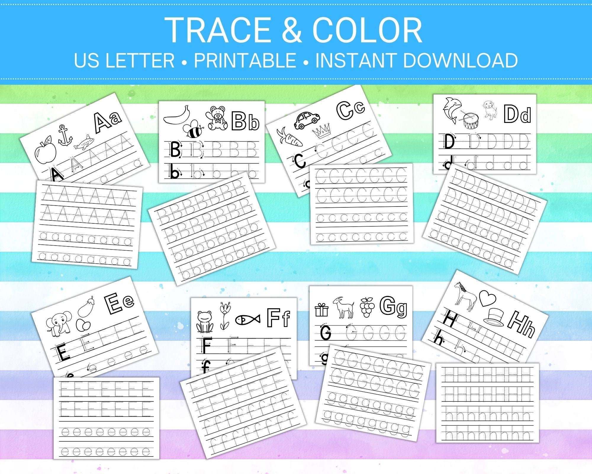 Trace and Color Printable Alphabet Workbook, Hand Lettering Practice ...