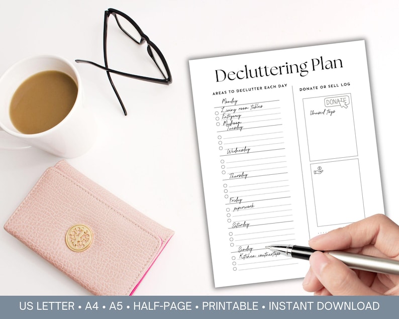 Declutter Plan Printable, Decluttering Challenge Worksheet, Organized ...