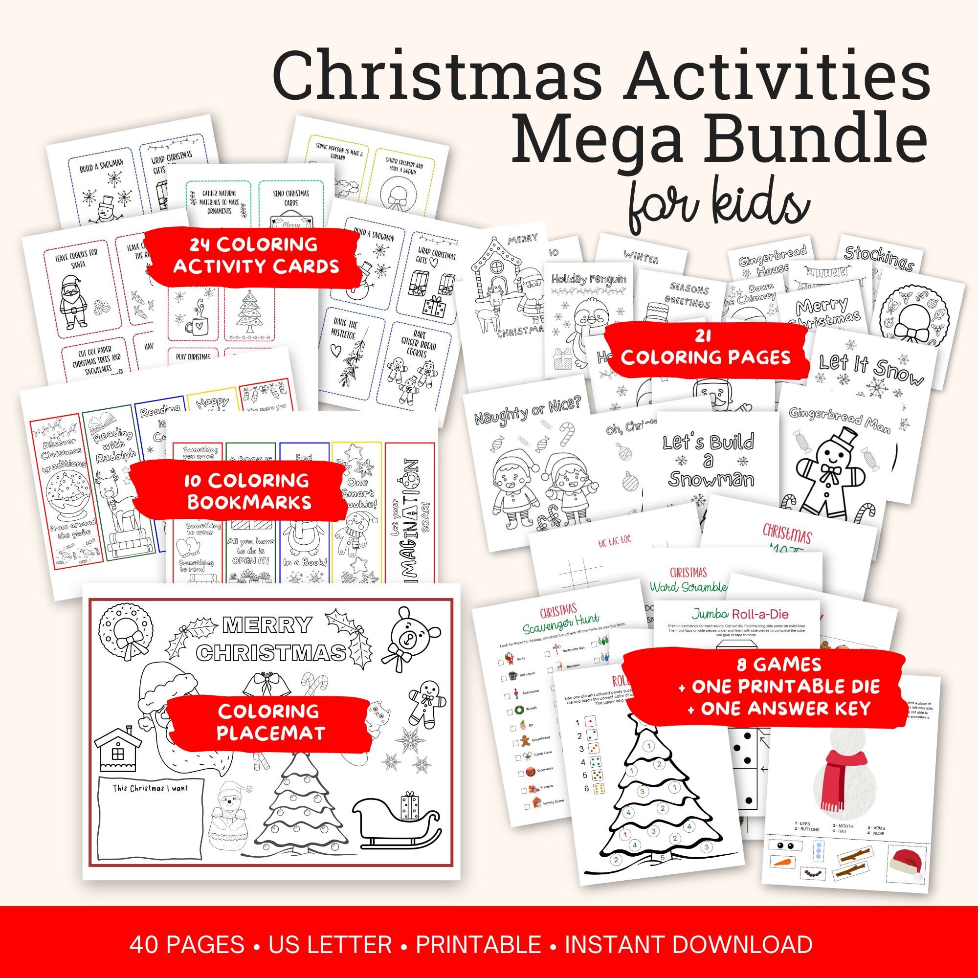 Christmas Activity Bundle, Printable Coloring Pages, Games (PDF) - Etsy