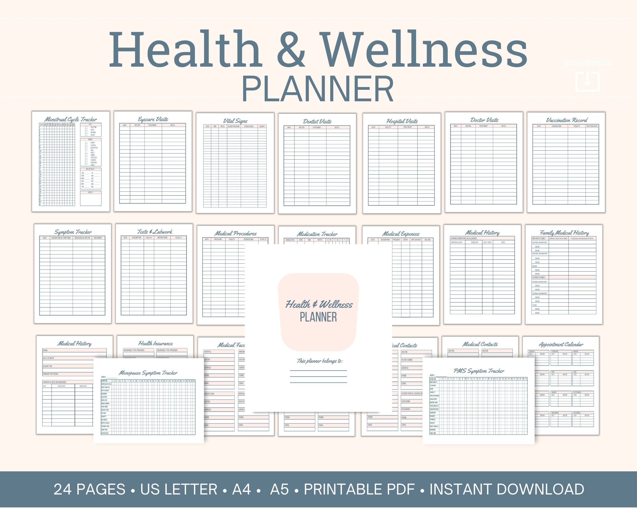 Health and Wellness Planner Printable, Health Care Binder, Medical ...