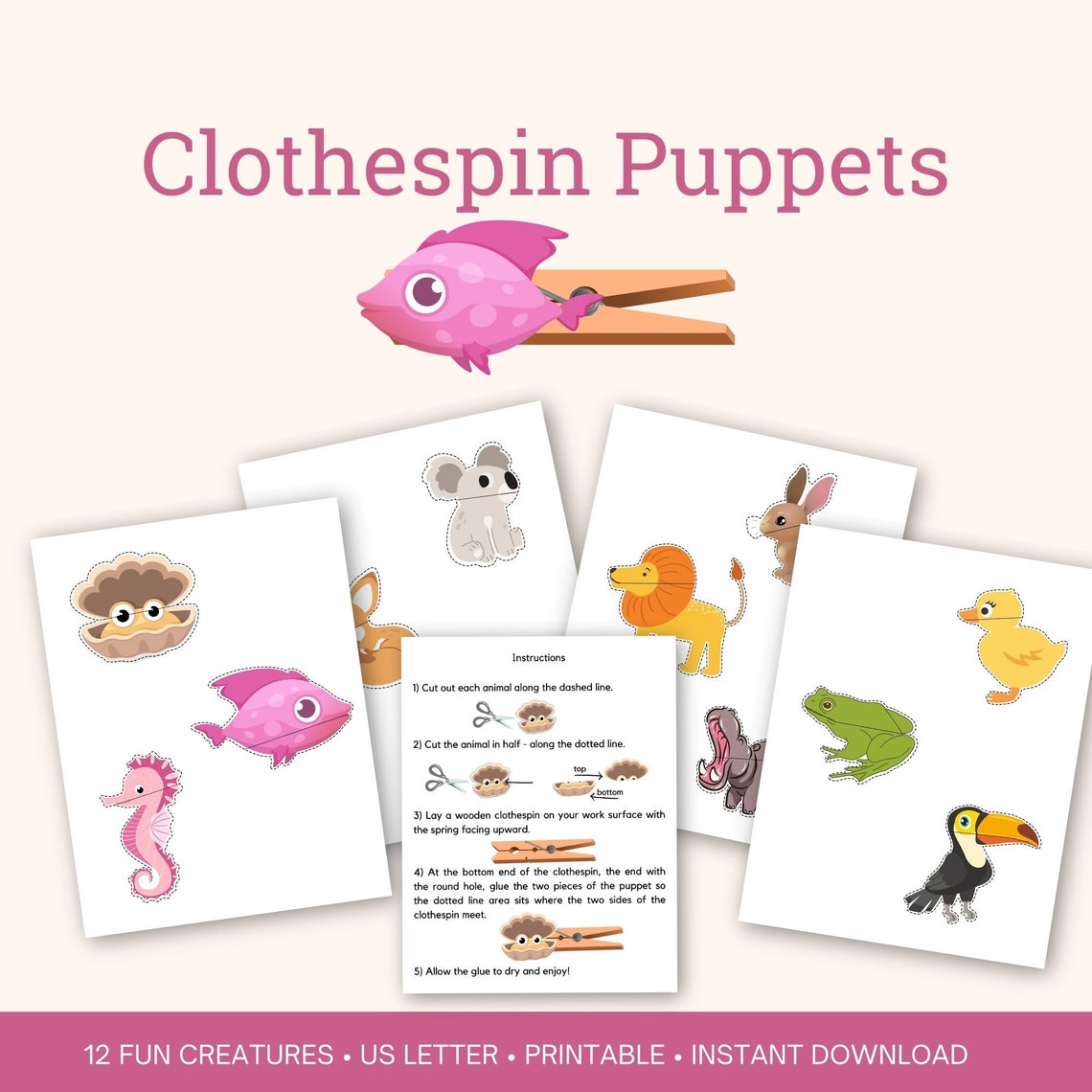 Clothespin Puppets, Printable Kids Craft, Craft for Kindergarten ...
