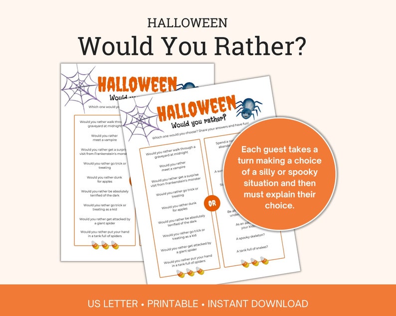 Halloween Printable Would You Rather Party Game, Halloween Party ...