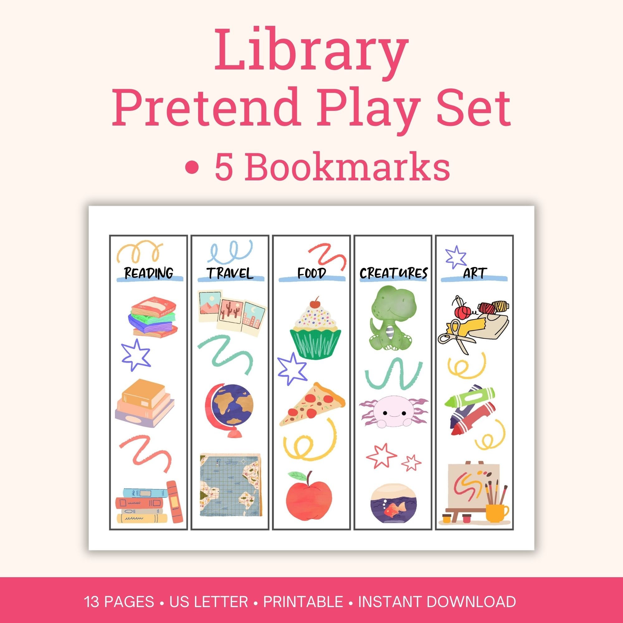 Library Printable Dramatic Play Kit for Kids, Creative Library Pretend ...