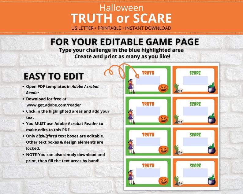 Halloween Truth or Scare Printable Party Game Halloween Party - Etsy