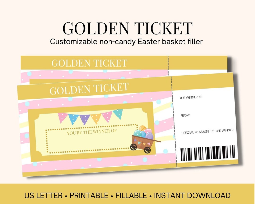 Easter Golden Ticket, Printable and Fillable, Easter Gift Voucher, Non ...