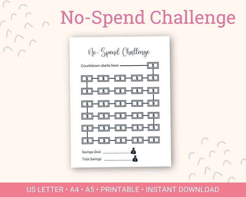 No Spend Challenge Printable Tracker Complete With Rules Worksheet ...