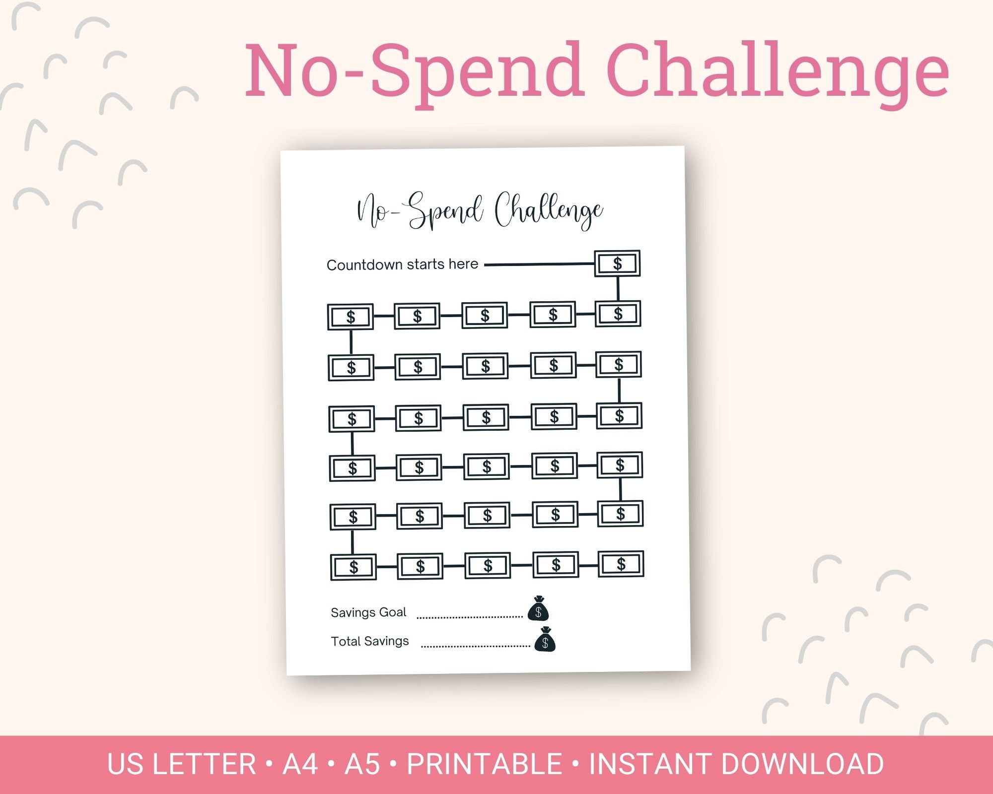 No Spend Challenge Printable Tracker Complete With Rules Worksheet ...