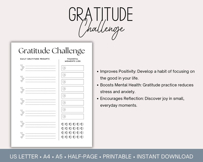 Gratitude Challenge Tracker, Thankfulness Prompts (digital Download) - Etsy