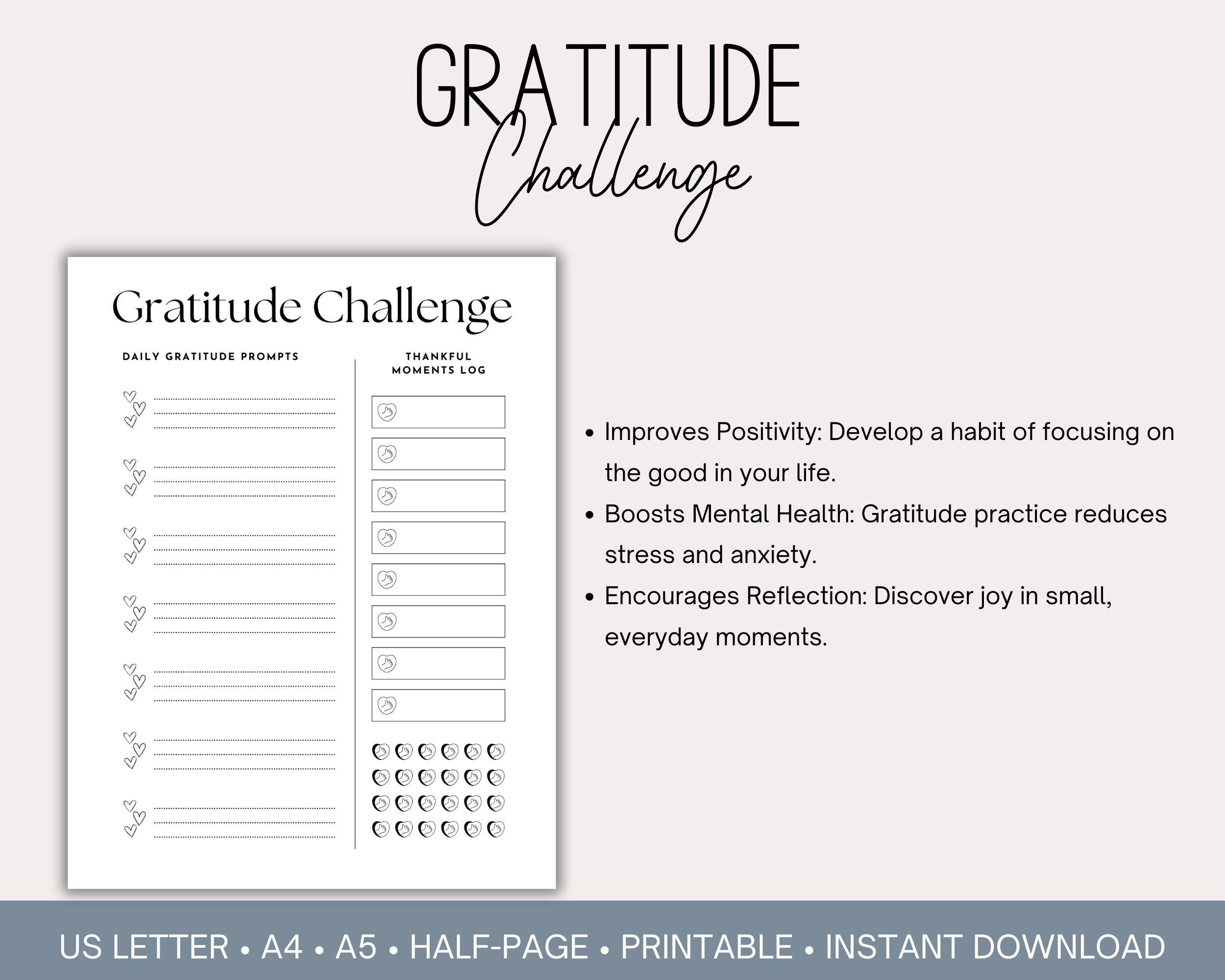 Gratitude Challenge Tracker Printable, 7-day Challenge, Thankfulness ...