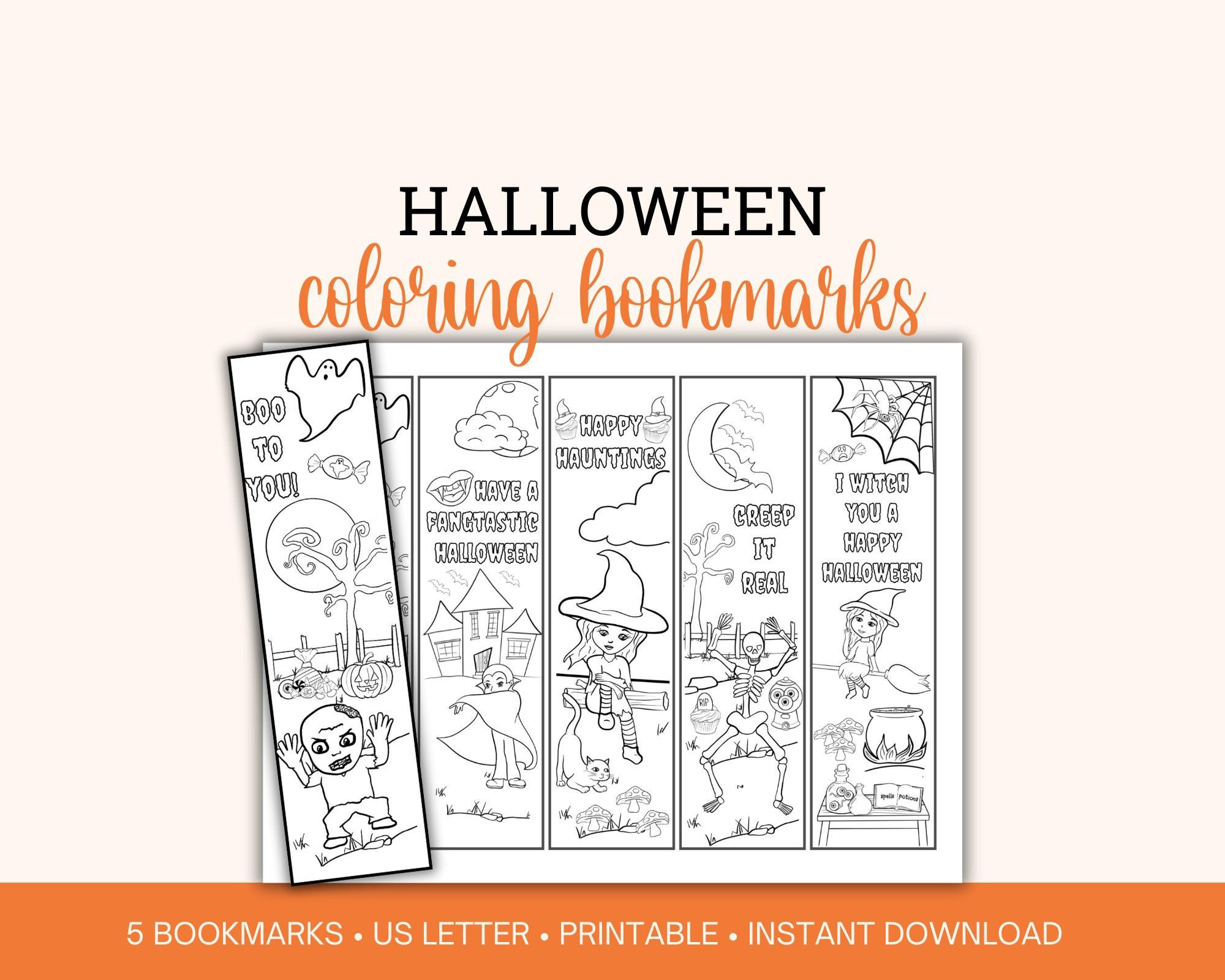 Coloring Bookmarks for Halloween, Set of 5, Printable Kids Activity ...