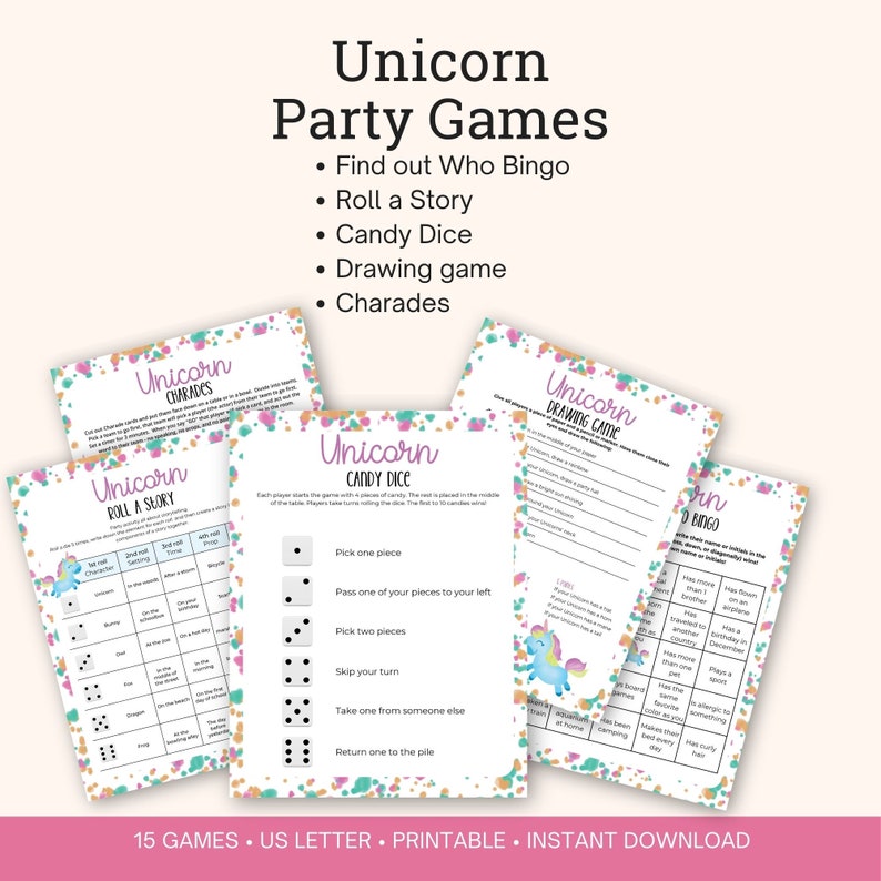 Unicorn Party Games Printable Bundle Unicorn Activities - Etsy