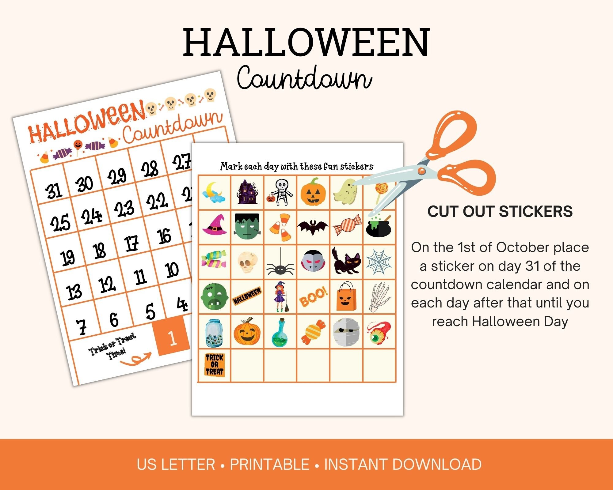 Halloween Countdown Calendar| Printable Halloween Advent Calendar With ...