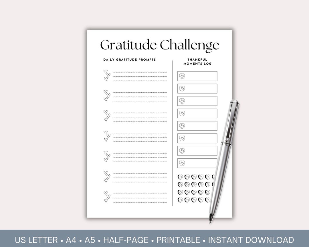 Gratitude Challenge Tracker Printable, 7-day Challenge, Thankfulness ...