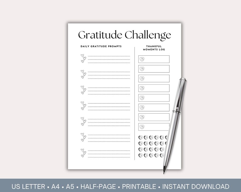 Gratitude Challenge Tracker, Thankfulness Prompts (digital Download) - Etsy