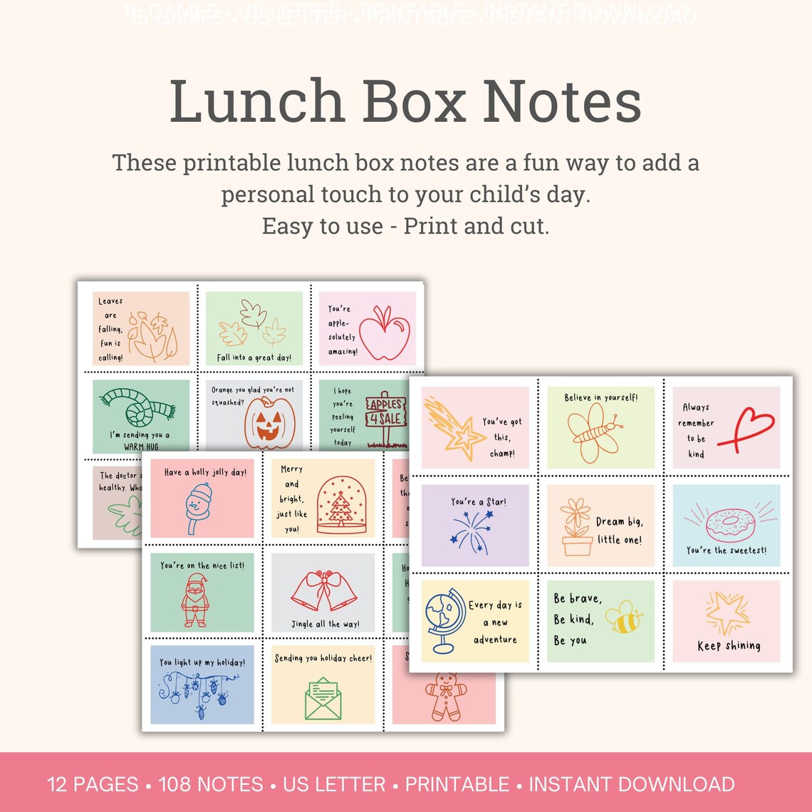 Lunch Box Notes Printable Bundle, School Lunch Box Notes for Kids ...