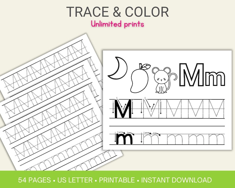 Alphabet Tracing & Coloring Workbook, Ages 4-6 (PDF) - Etsy