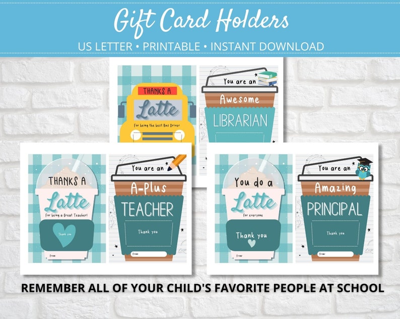 Gift Card Holders Printable for Teachers and School Staff Bundle ...