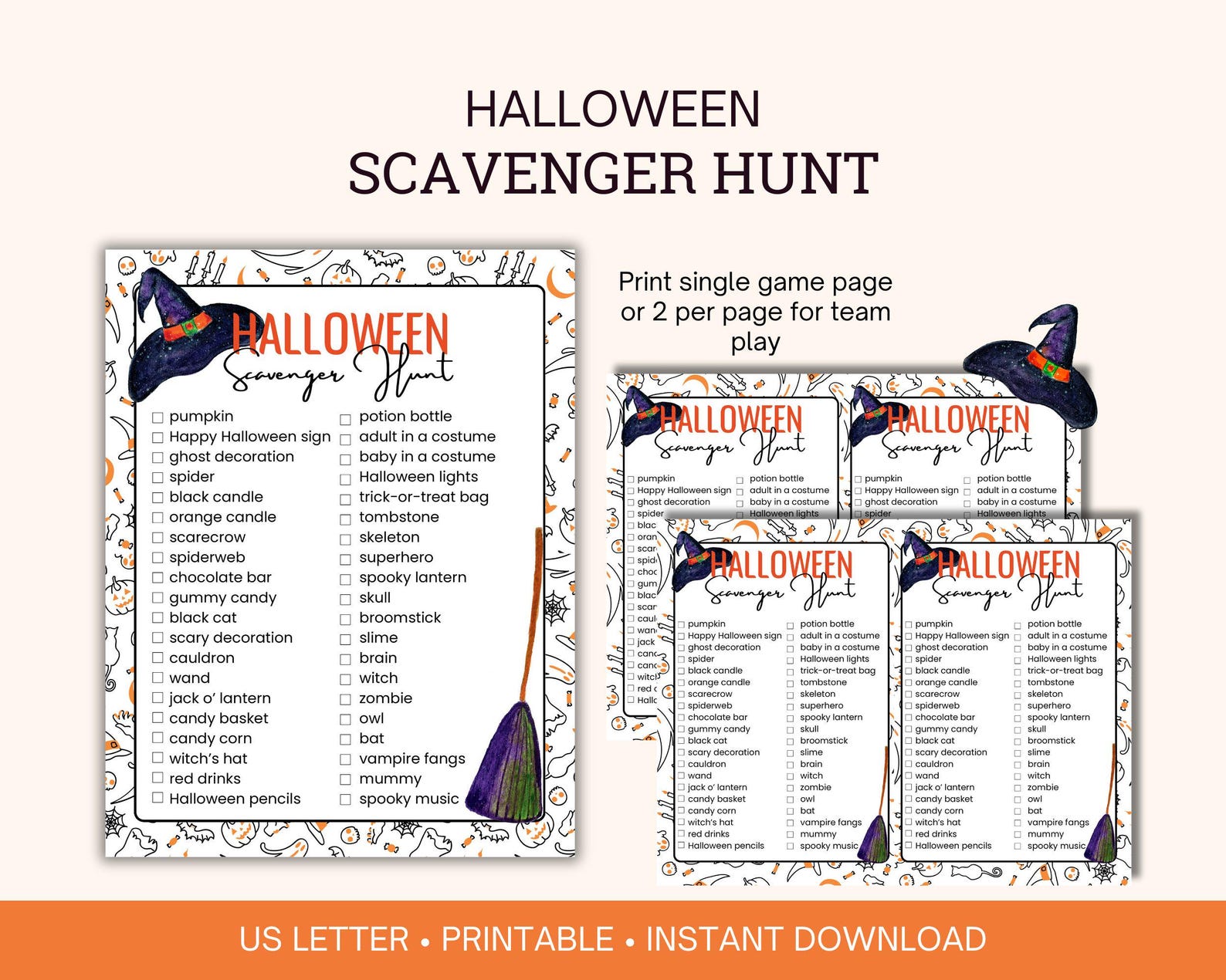 Halloween Scavenger Hunt Printable Game for Outdoor Parties, Home ...