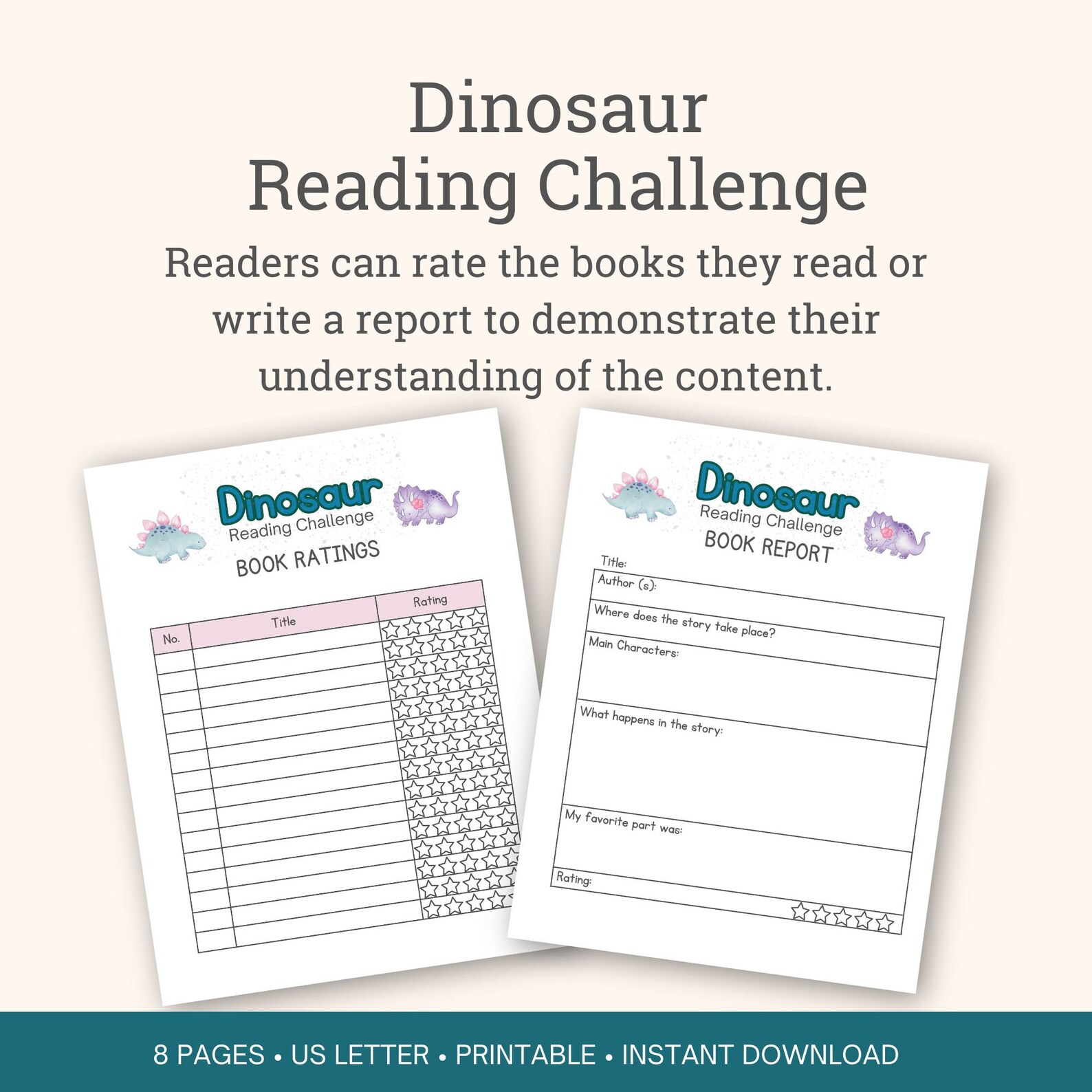 Dinosaur Reading Challenge Printable, Summer Reading Tracker for Kids ...