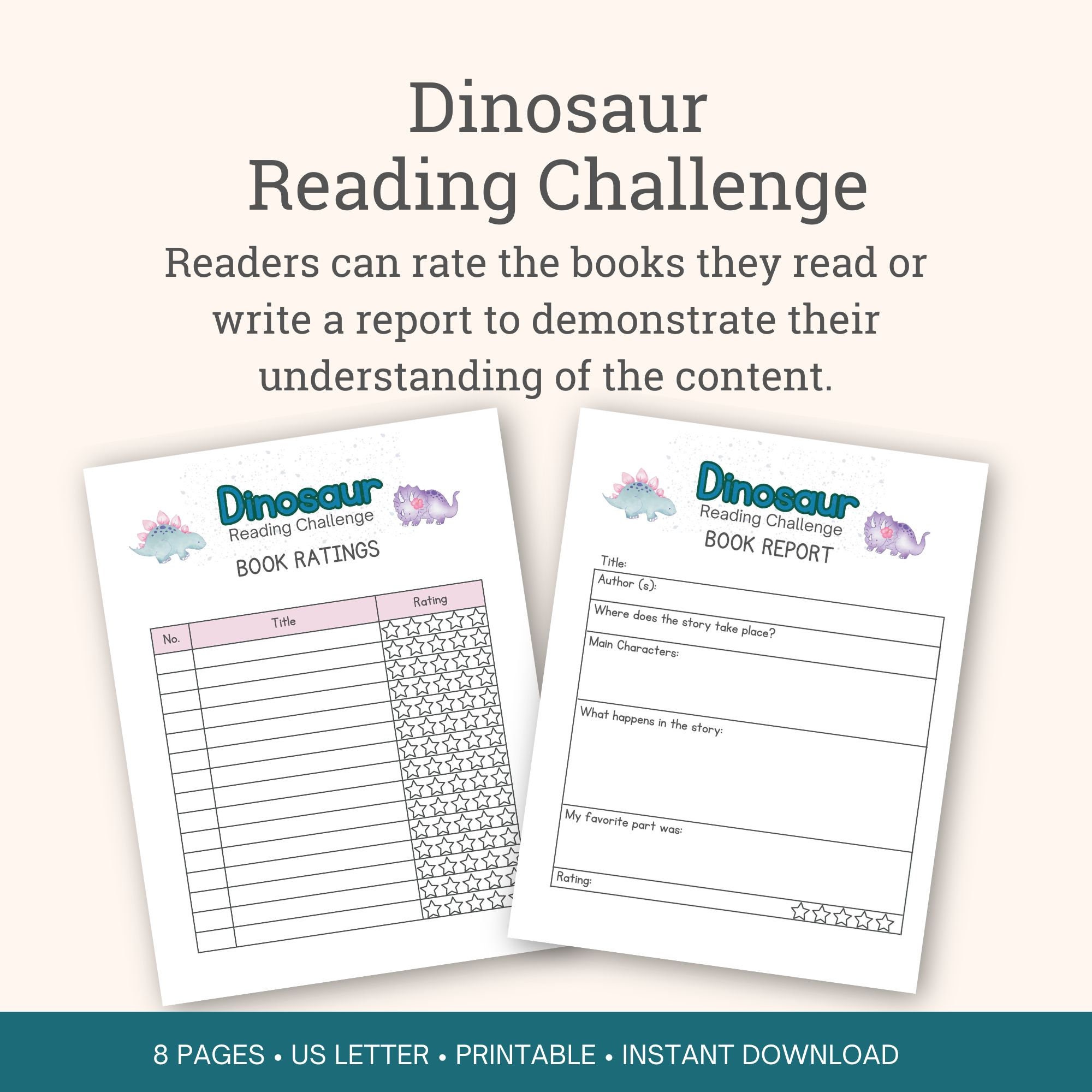 Dinosaur Reading Challenge Printable, Summer Reading Tracker for Kids ...
