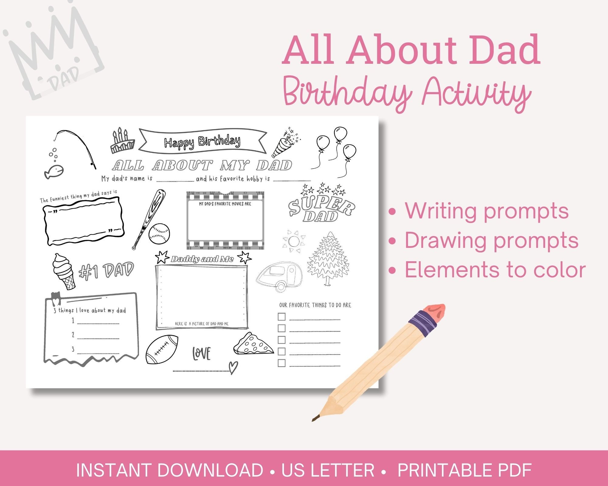 Happy Birthday Dad Activity Sheet, Printable Coloring Kids Activity ...