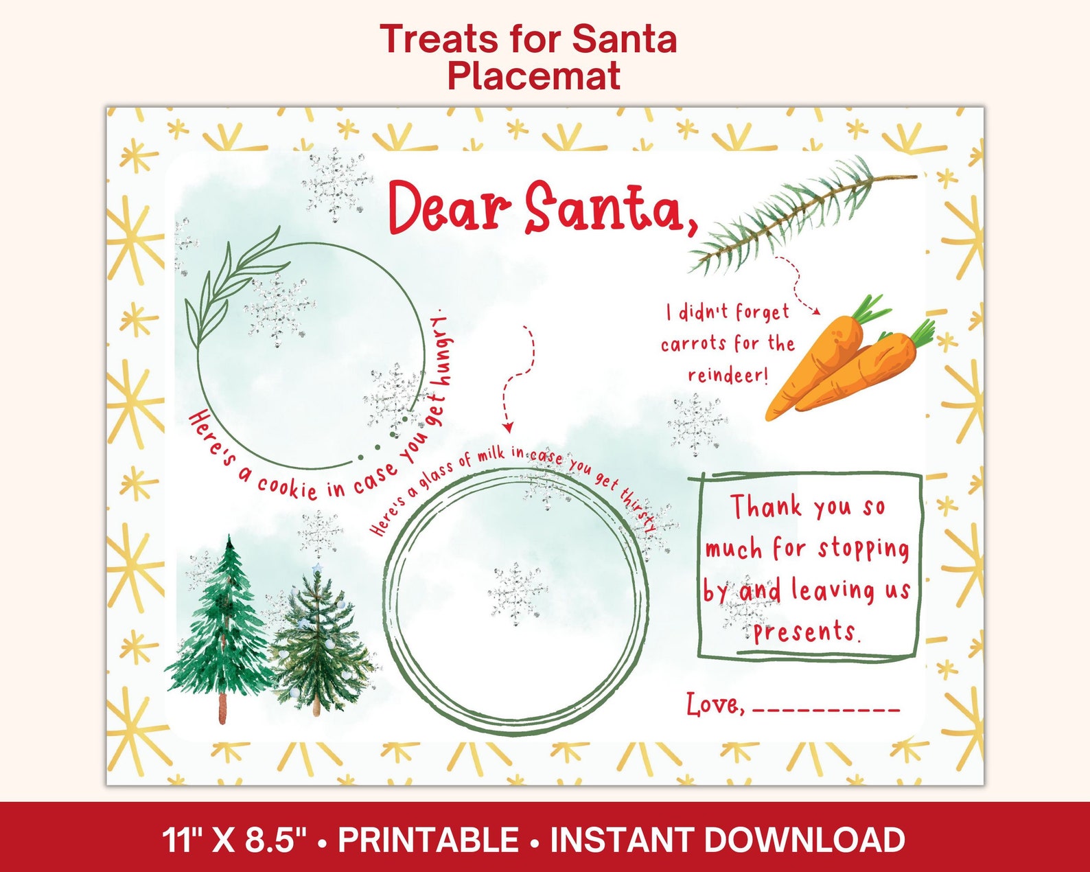 Treats for Santa Printable Placemat, Cookies and Milk Santa Placemat ...