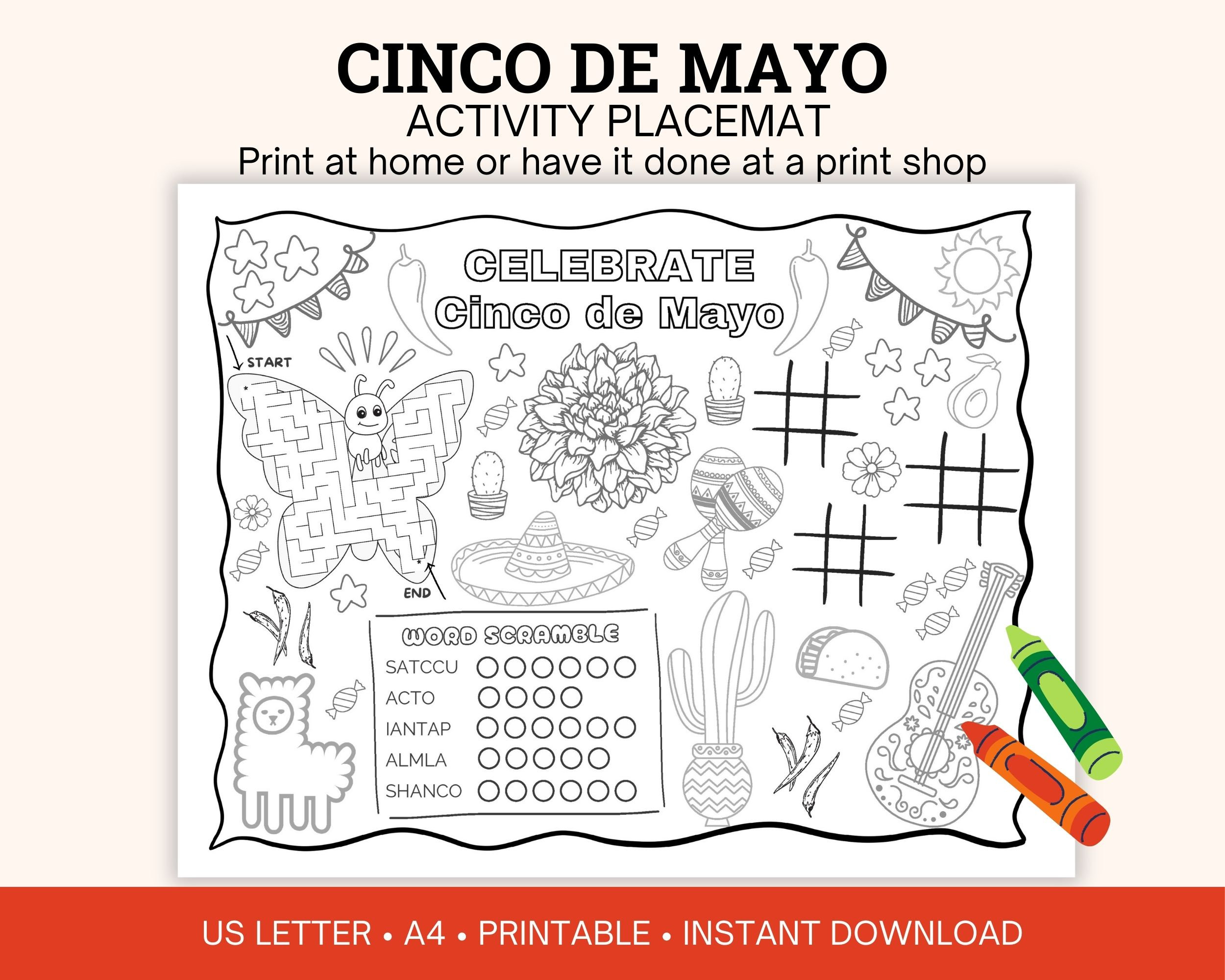 Cinco De Mayo Printable Kids Placemat, Cinco De Mayo Kids Party ...
