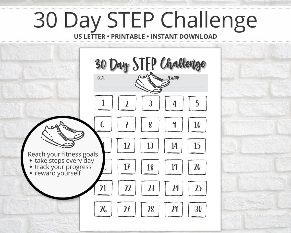 30 Day Step Challenge Printable, Fitness Challenge Printable, Walking ...