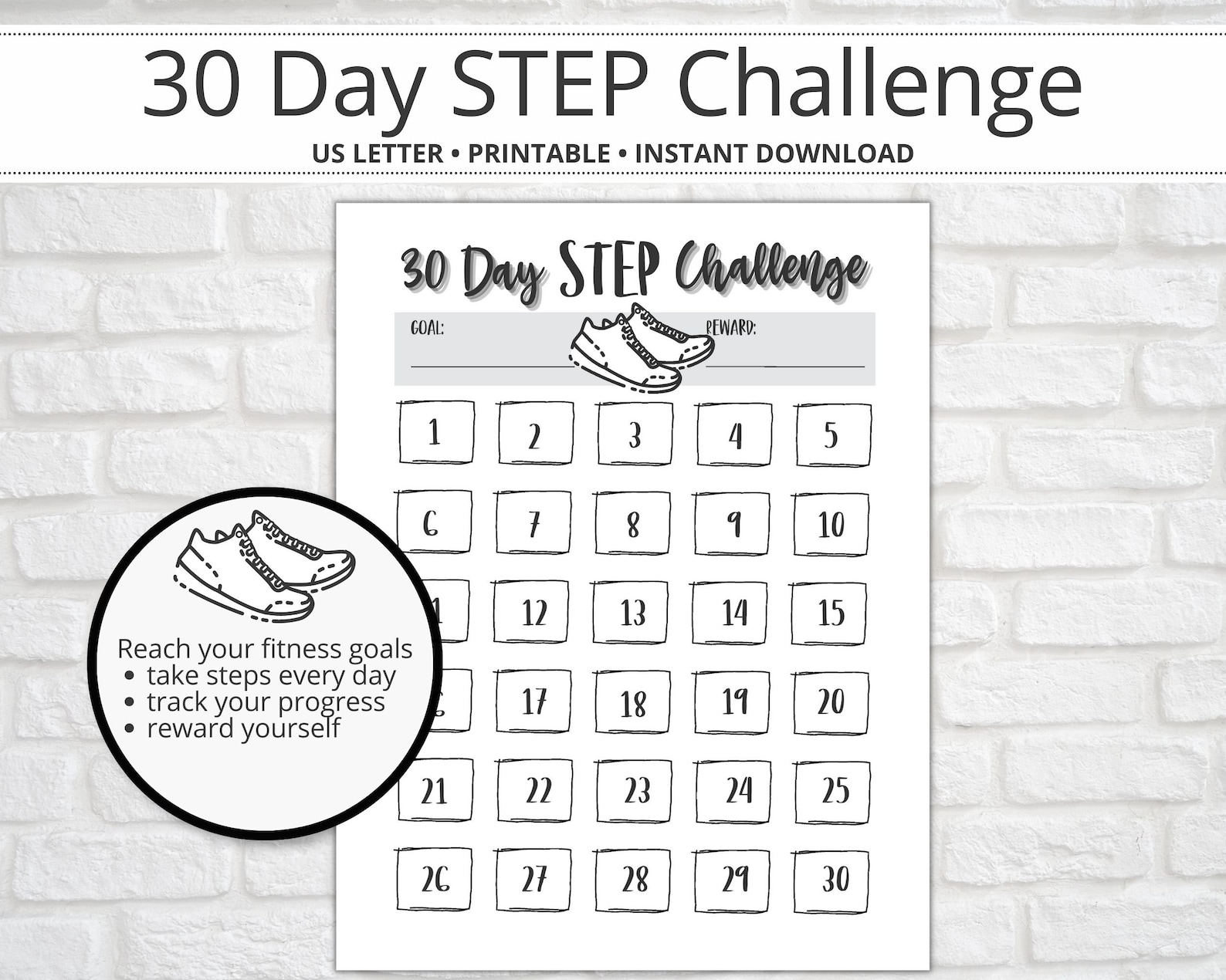 30 Day Step Challenge Printable, Fitness Challenge Printable, Walking ...