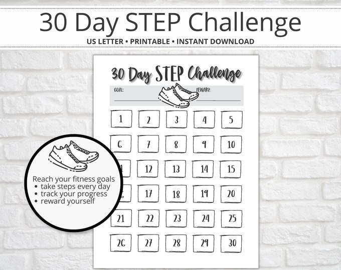30 Day Step Tracker Printable, 30 Day Water Log, Water Intake Tracker ...