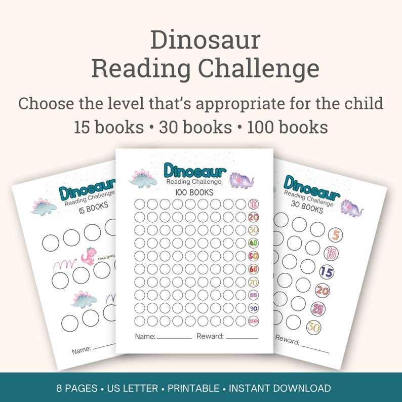 Dinosaur Reading Challenge Printable, Summer Reading Tracker for Kids ...