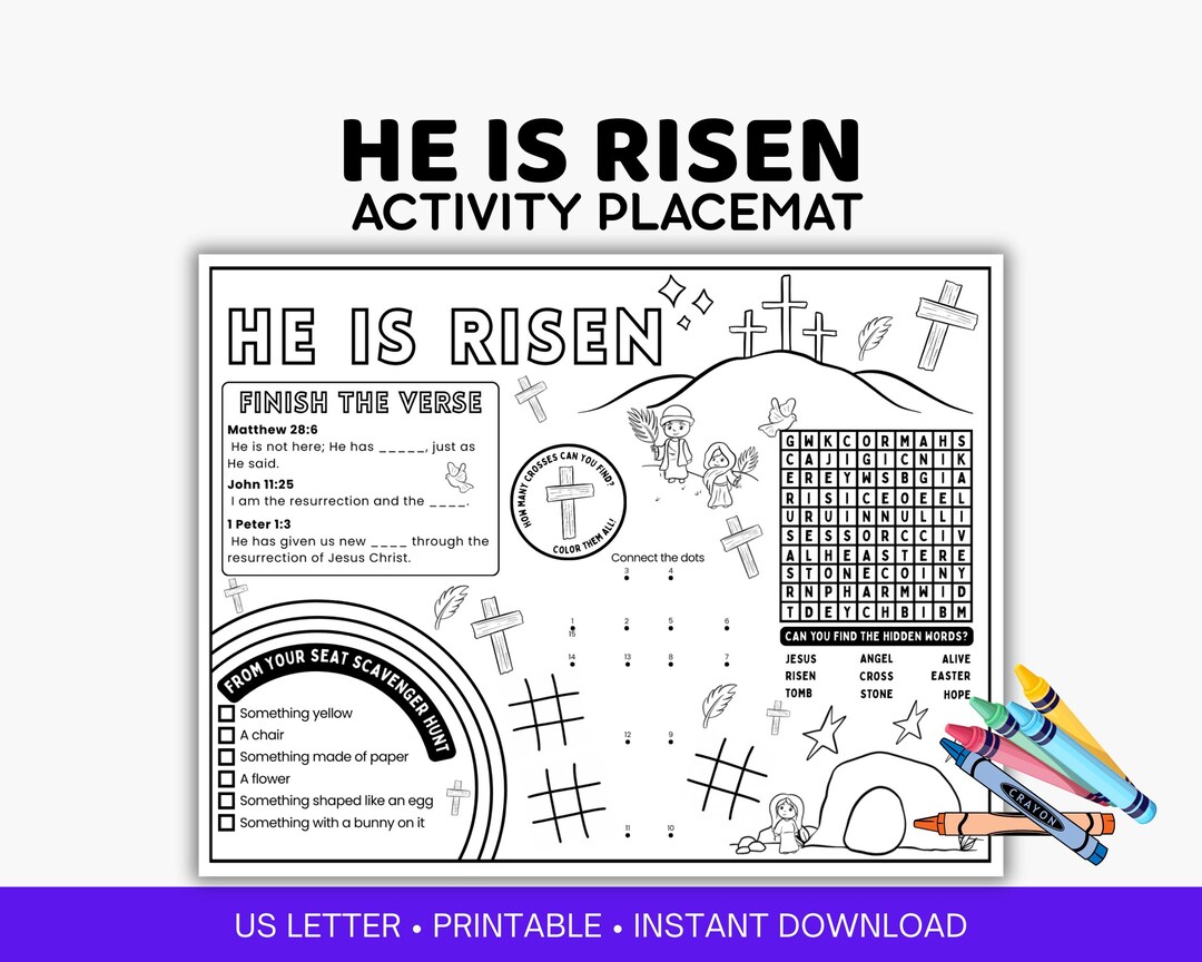 Christian Easter Activity Placemat for Kids, Coloring Page (printable ...