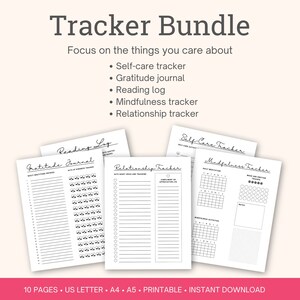 Printable Tracker Bundle, 10 Trackers for Finance, Self-care, Gratitude ...