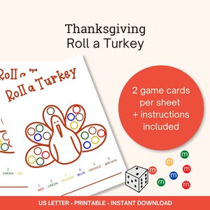 Roll-a-turkey Printable Game for Kids, Thanksgiving Printable Family ...