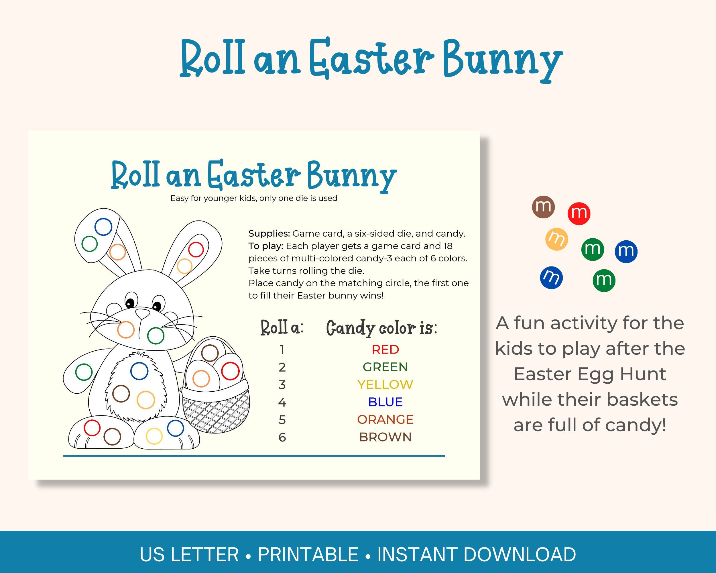 Roll an Easter Bunny Printable Game for Home, the Classroom or Sunday ...