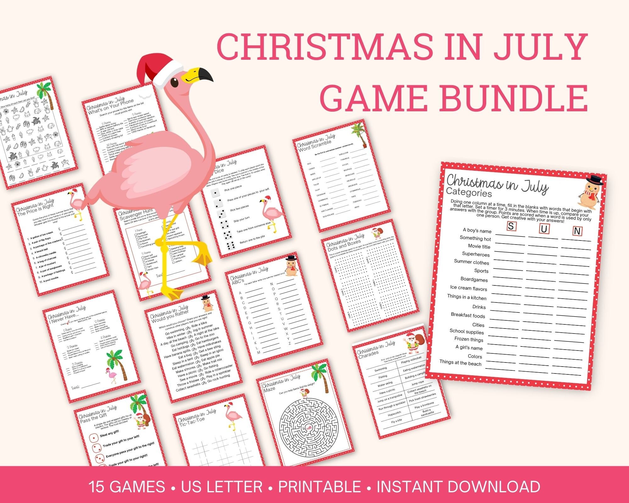 Christmas in July Printable Games, Santa in July, Christmas in Summer ...
