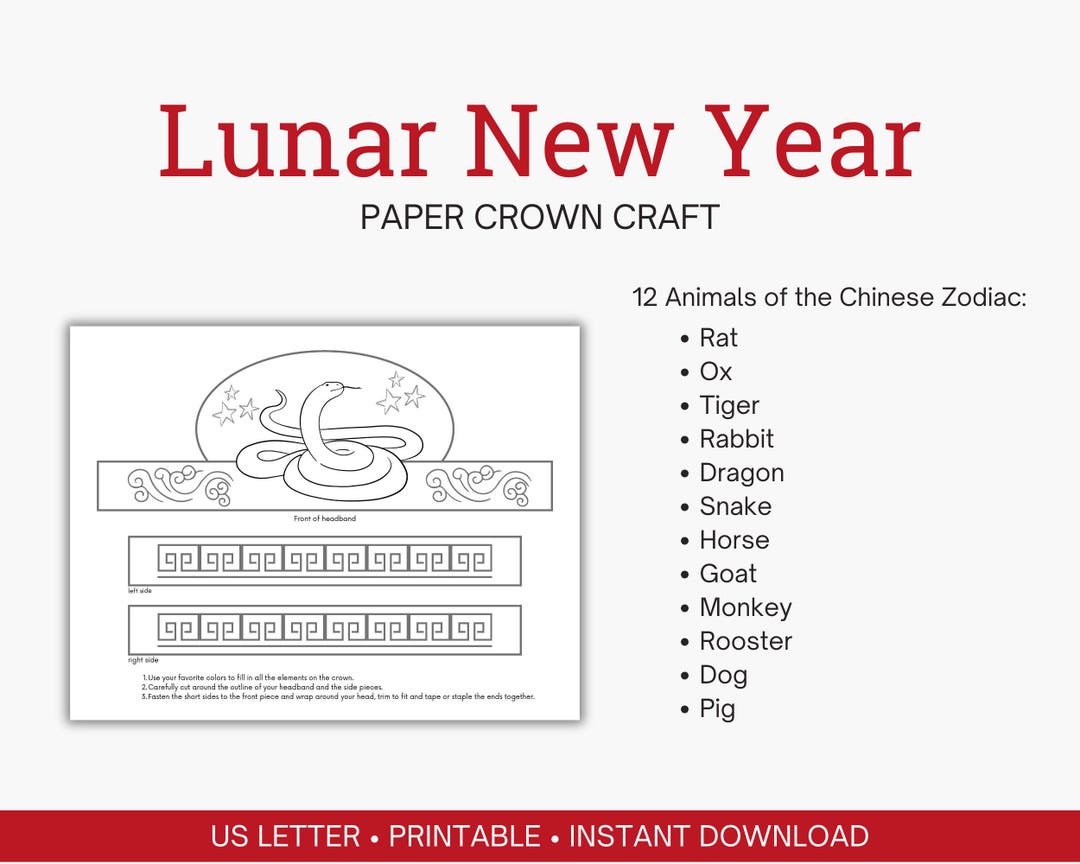 Lunar New Year, Printable Paper Crown Craft for Kids, Coloring Crown ...