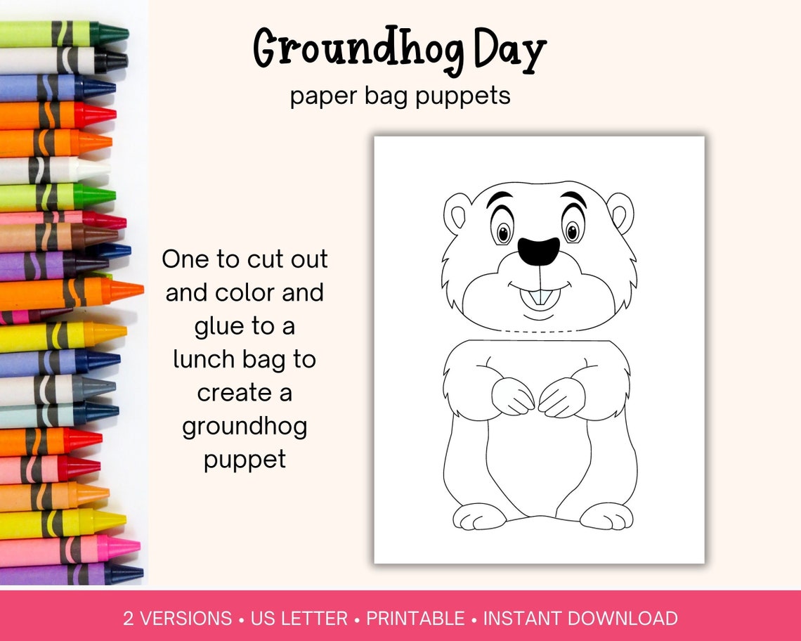 Groundhog Day Paper Bag Puppet, Printable Activity for Kindergarten ...
